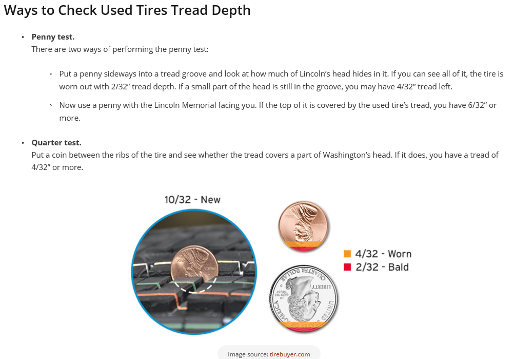 Safety Tire Tread Depth Chart