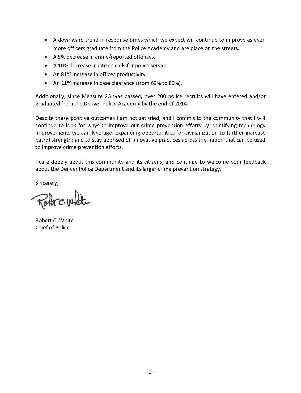 Letter from Chief of Police regarding police response to citizen calls ...