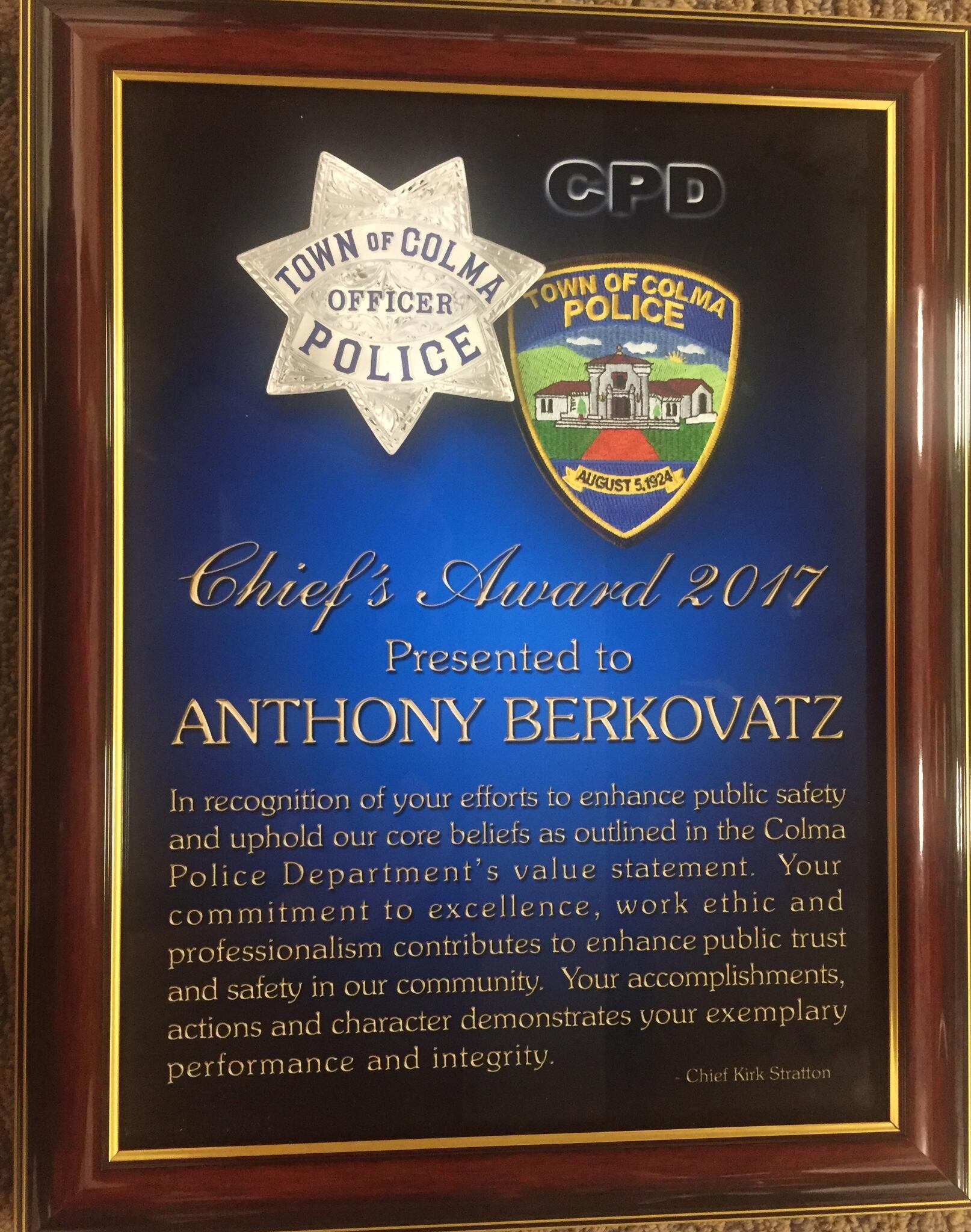2017 Colma Police Department Chief's Award (Colma Police Department ...