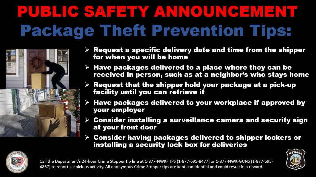 Public Safety Announcement - Package Theft Prevention Tips (Newark ...