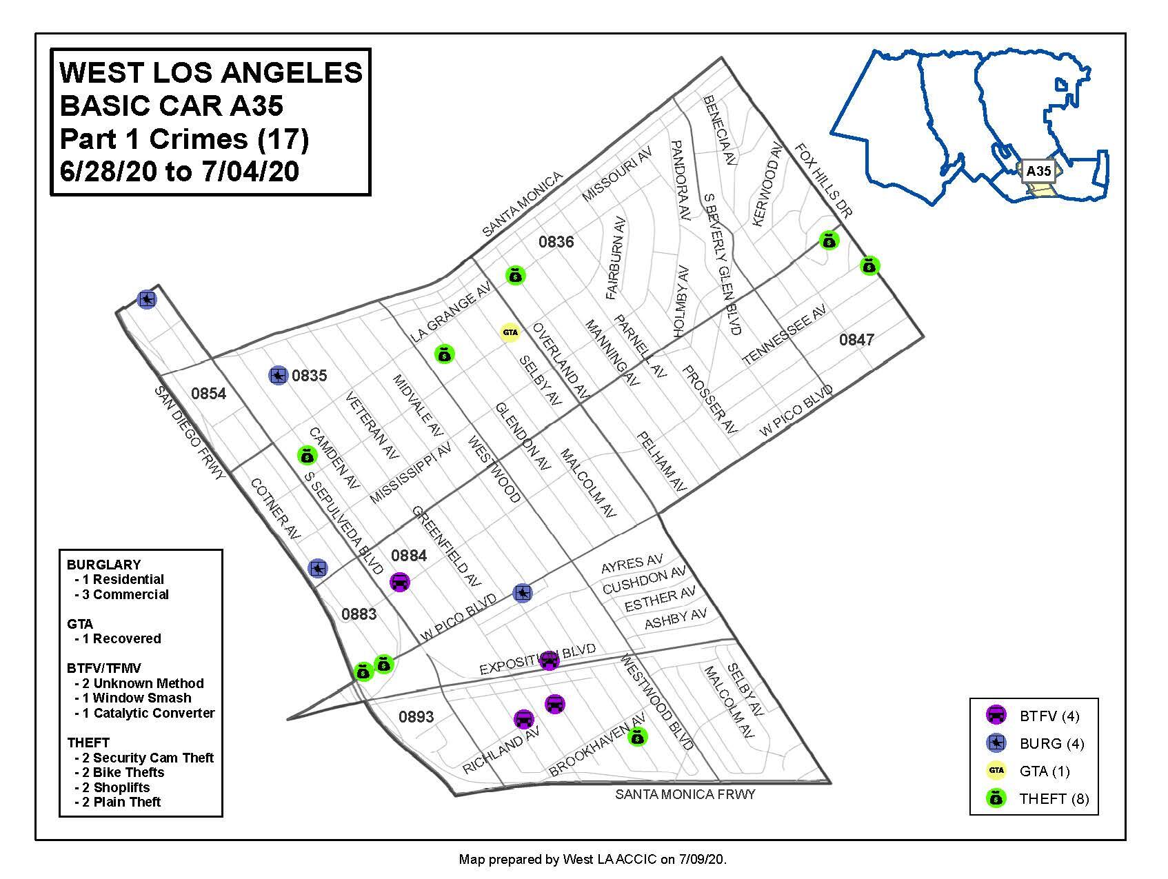 West LA Crime Maps - 06/28/20 to 07/04/20 (Los Angeles Police ...