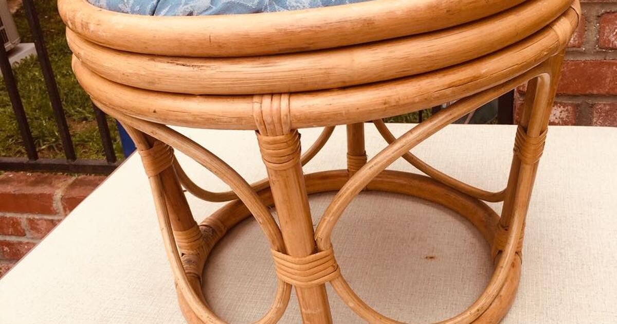Vintage Retro Bamboo Bentwood Rattan Ottoman Foot Stool Boho Round for ...