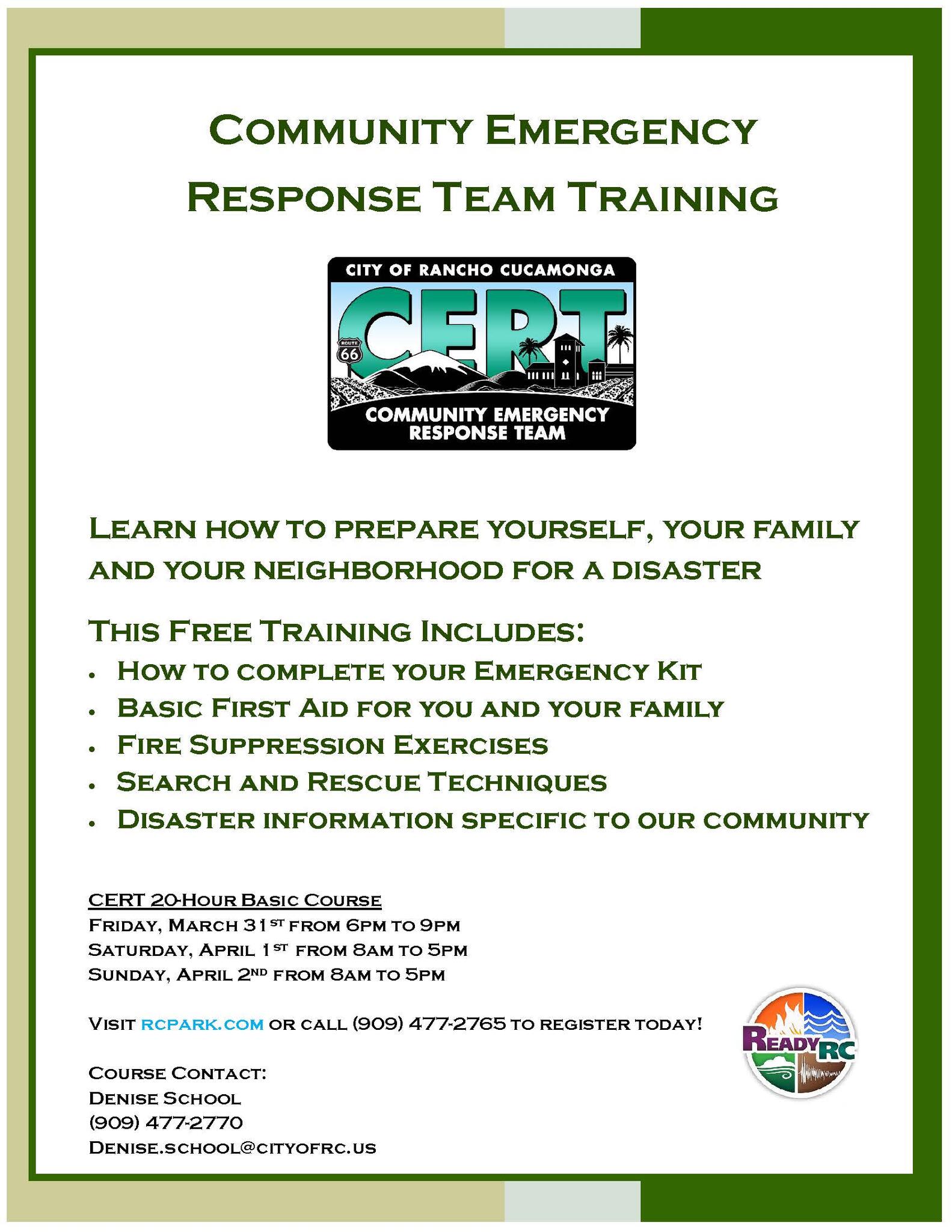 FREE Community Emergency Response Team (CERT) Training! (City of Rancho ...