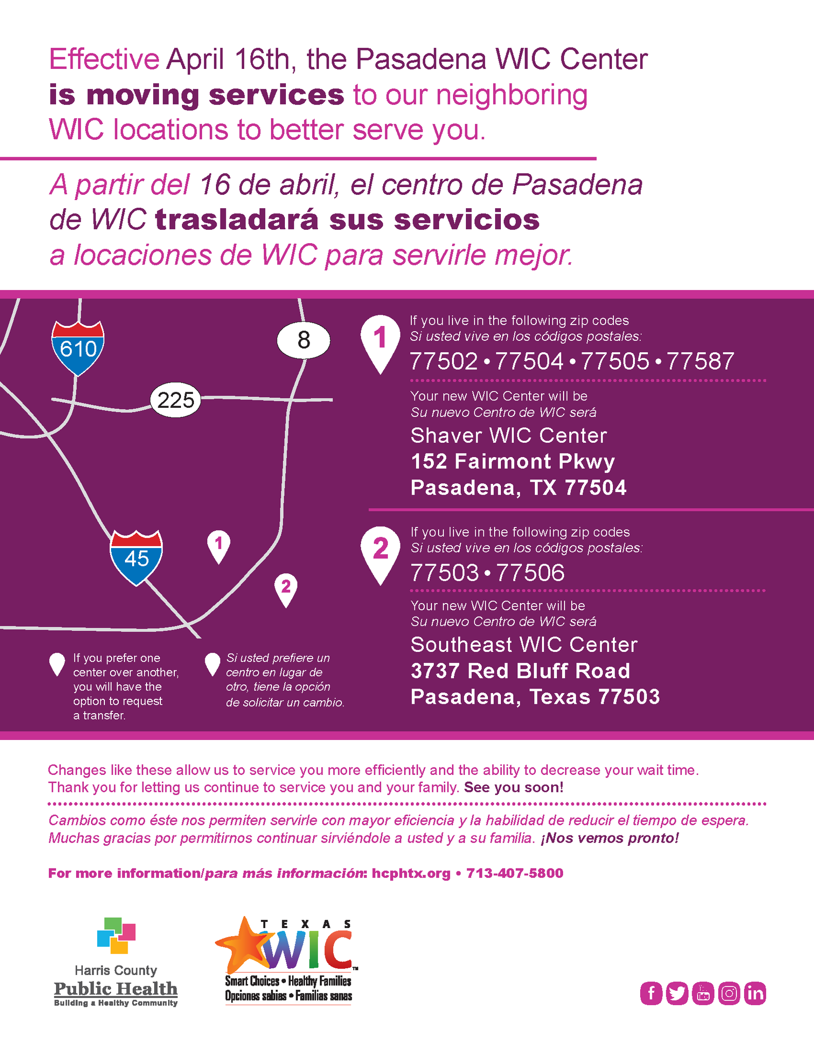 Pasadena WIC center is moving to neighboring WIC centers! (Harris ...